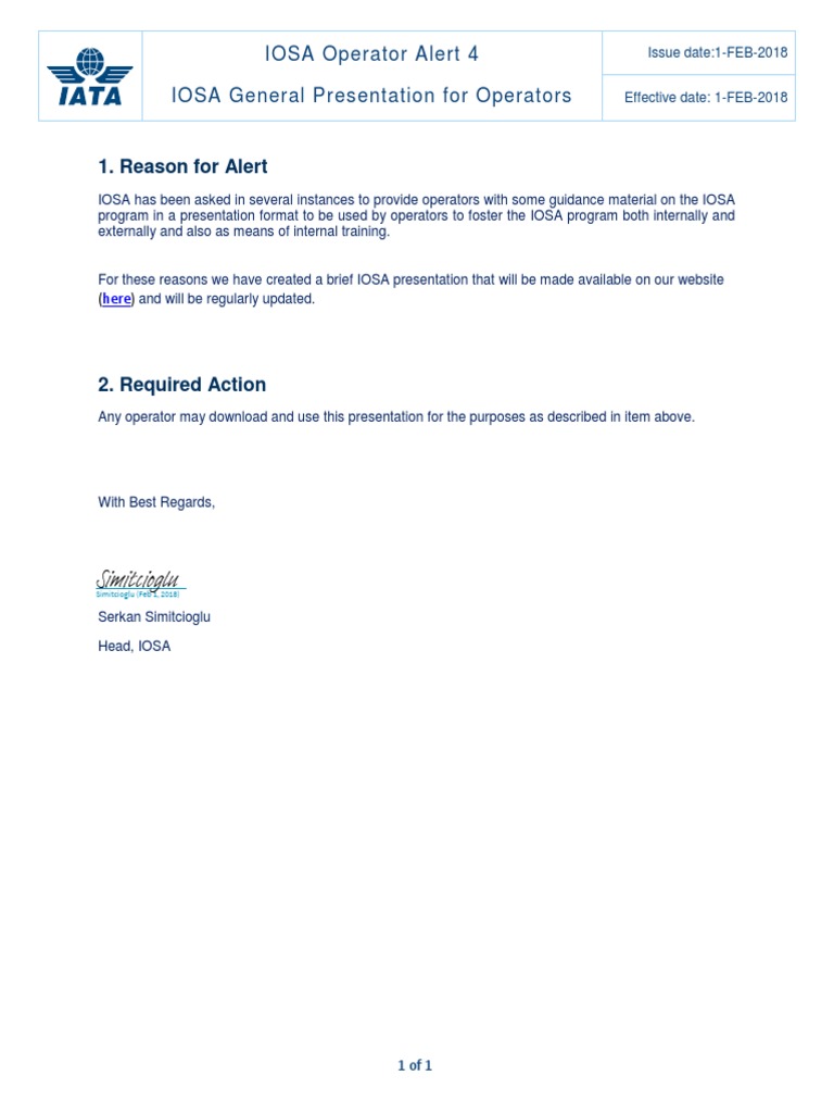 2019 12-19 IOSA Operator Alert 04 - IOSA General Presentation For ...