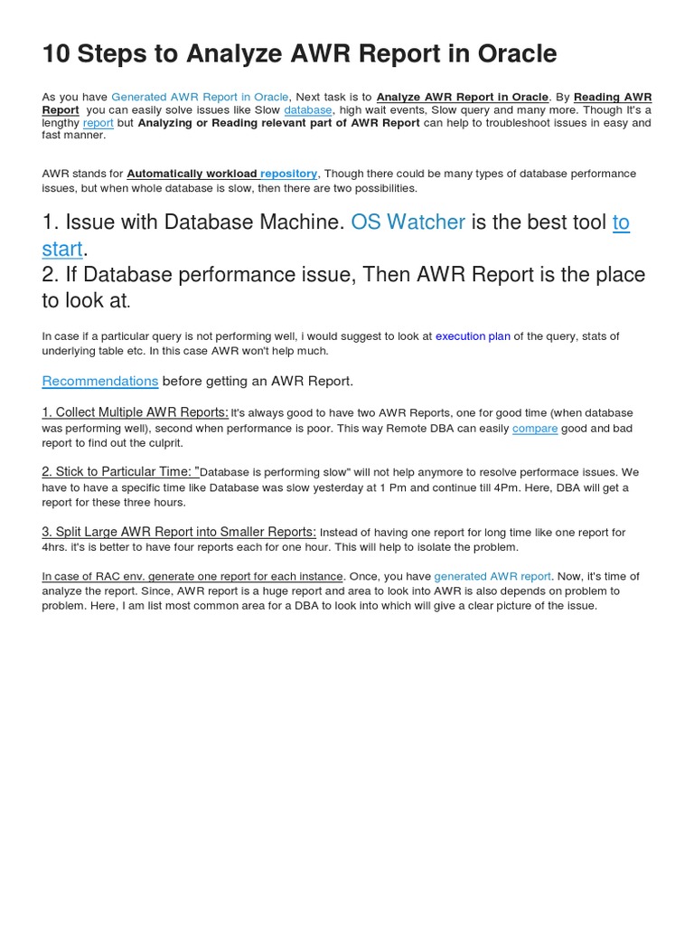 AWR Reports - 10 Steps To Analyze AWR Report in Oracle | PDF | Databases | Central Processing Unit