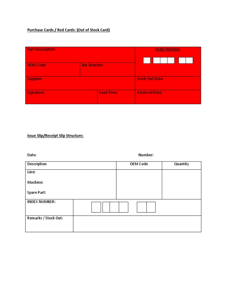 Bin Card and Receipt Slip Format | PDF