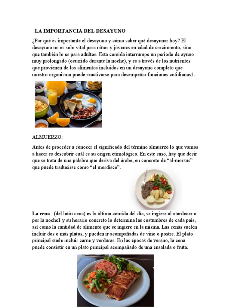 La Importancia Del Desayuno | PDF | Centroamérica | Cena