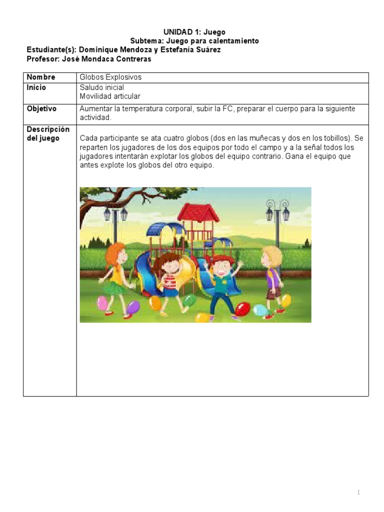 Juego Calentamiento | PDF