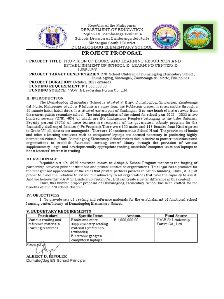 Project Proposal of Dumalogdog ES - Provision of Books For The ...