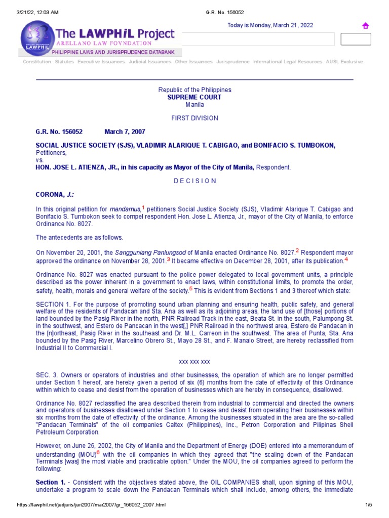 275.Sjs v. Atienza 545 Scra 92 | PDF | Mandamus | Common Law