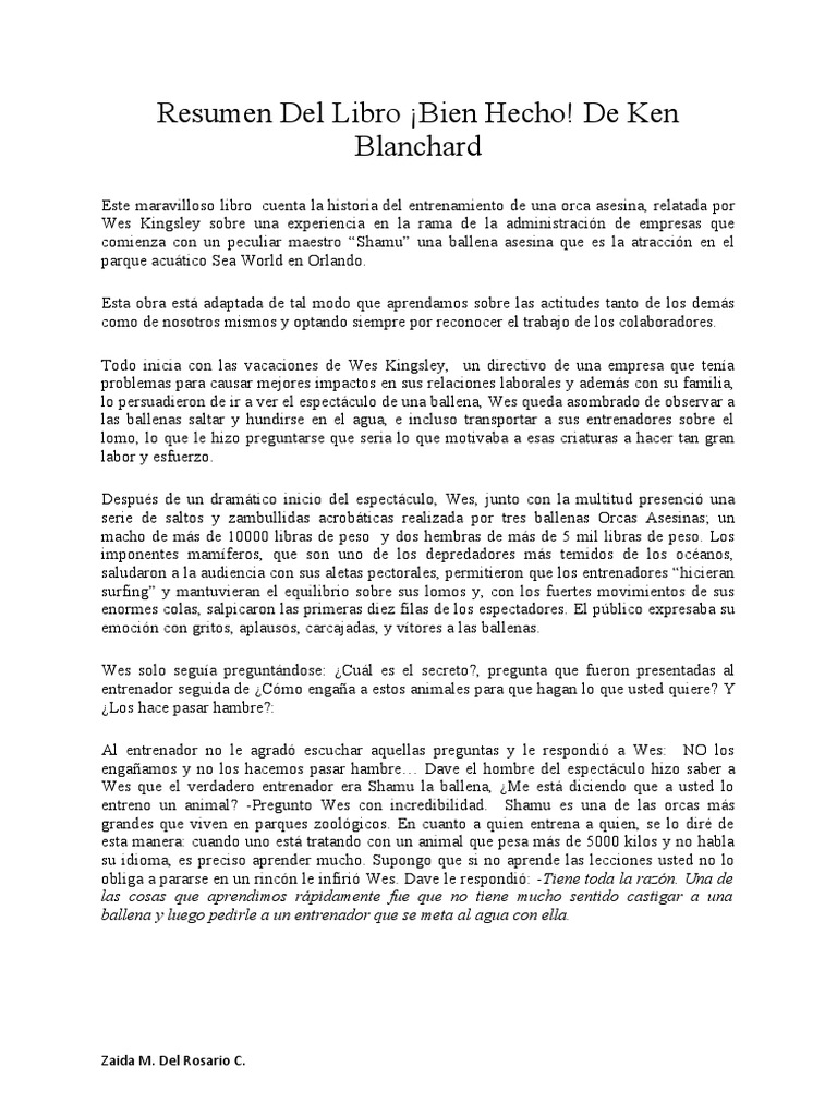 Resumen Del Libro Bien Hecho | PDF | Orca