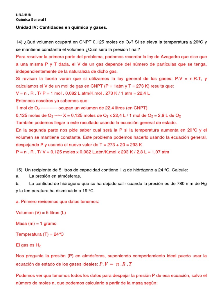 Resolucion Unidad 4 2da Parte | PDF | Gases | Mole (Unidad)