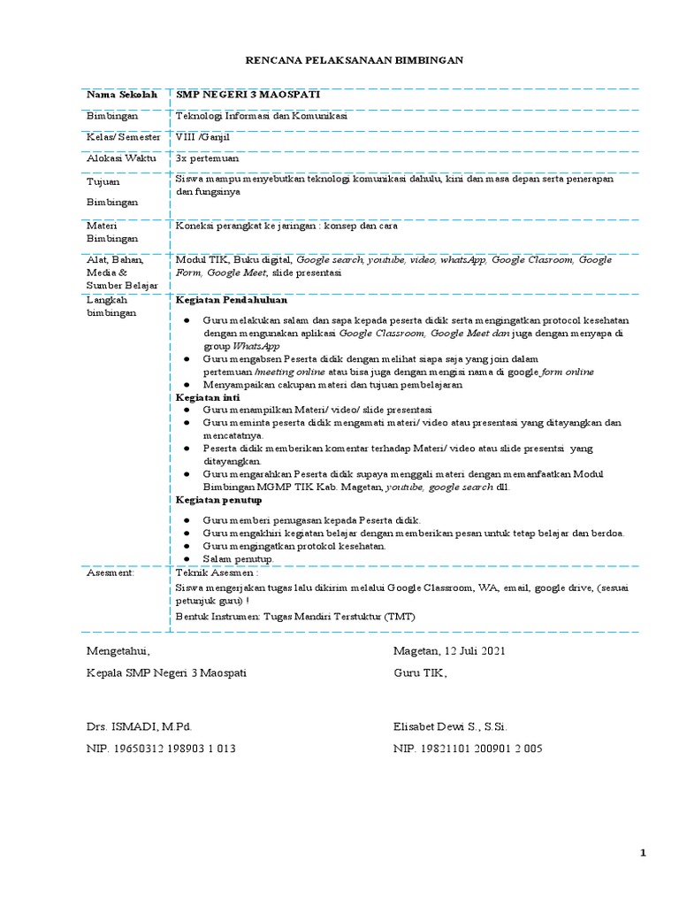 RPP TIK-INFORMATIKA SMP Kelas VIII | PDF