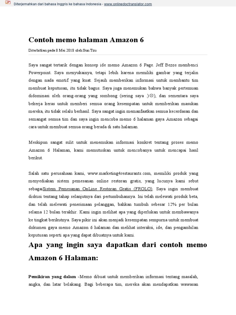 Sample Amazon 6 Page Memo - En.id | PDF