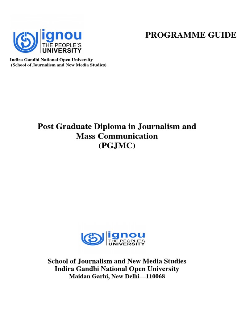 IGNOU PROG. GUIDE PGJMC (Rev.) Final | PDF | Mass Media | Distance ...