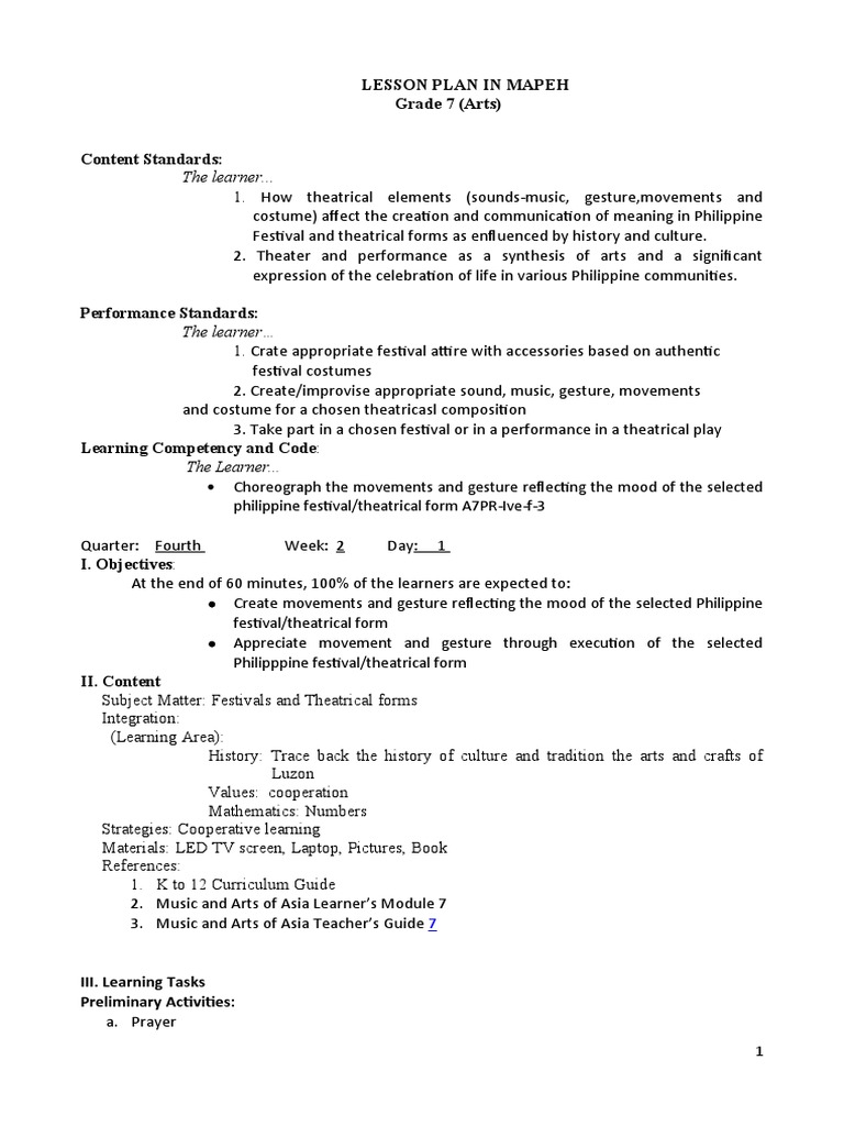 W2 D1 D2 Lesson Plan Pdf Lesson Plan Dances