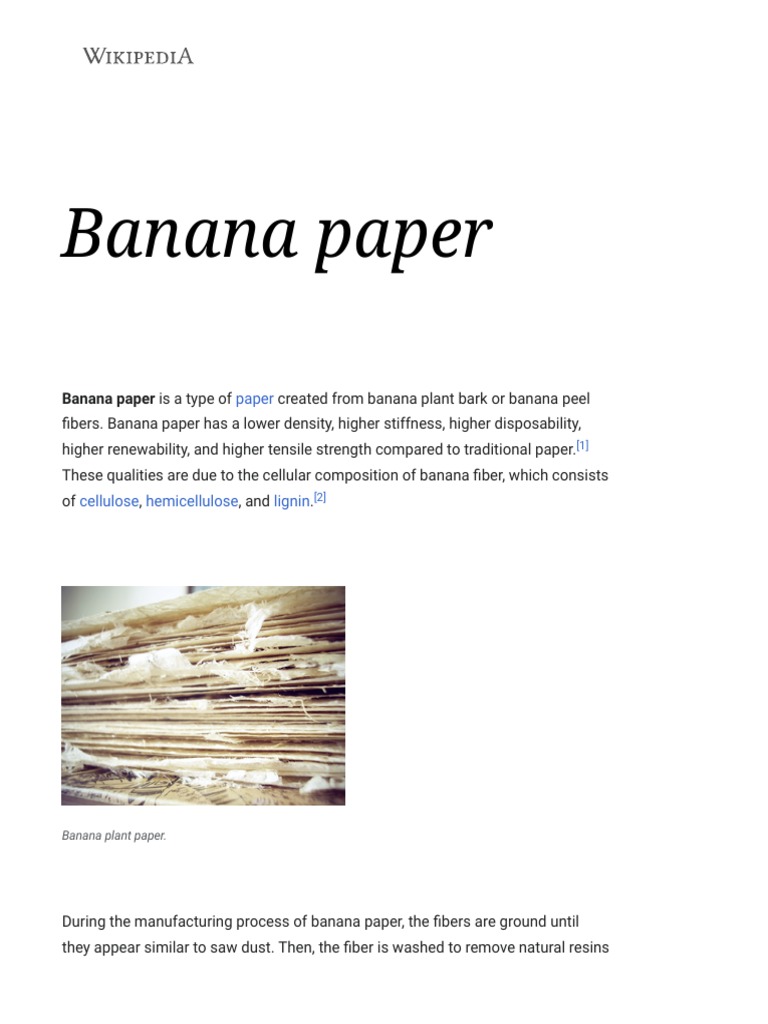 Banana Paper - Wikipedia | PDF | Biodegradable Materials | Printing ...
