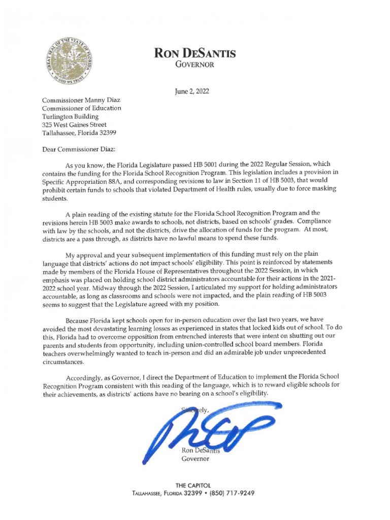 DeSantis Letter To Diaz, Jr. | PDF