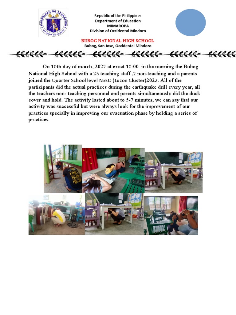 Earthquake Drill Narrative 2022 | PDF