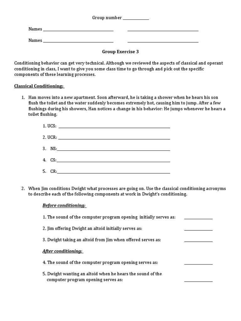 Group Exercise - Conditioning | PDF | Classical Conditioning ...