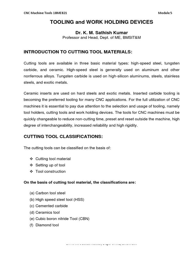 Module 5 TOOLING and WORK HOLDING DEVICES | PDF | Steel | Materials