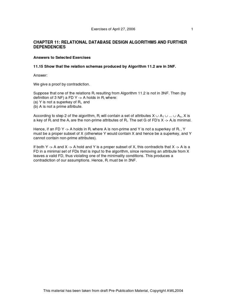 Chapter 11: Relational Database Design Algorithms and Further Dependencies | PDF | Software ...