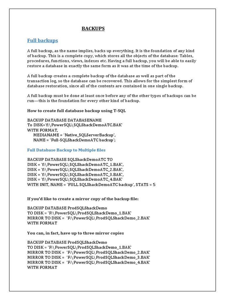 SQL Server Database Administartion | PDF | Backup | Databases