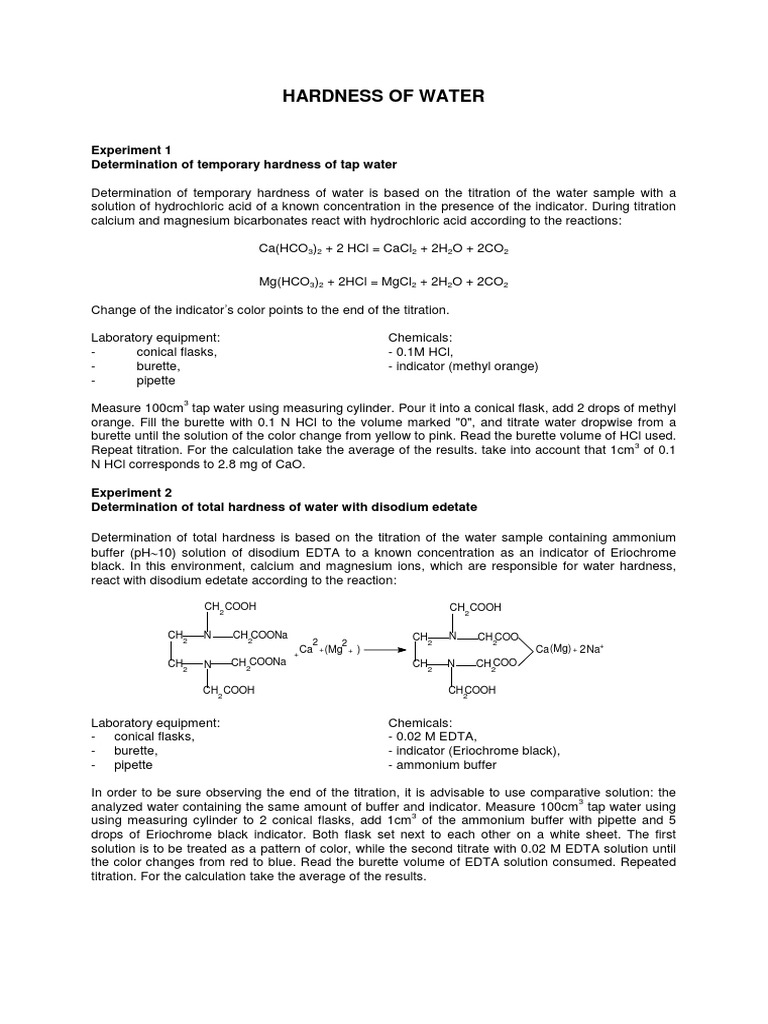 Experiment 1 Determination of Temporary Hardness of Tap Water | PDF ...