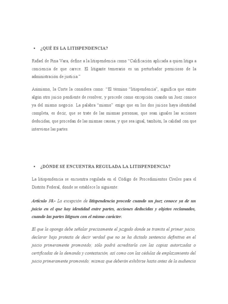 La Litispendencia en El Derecho Procesal Civil | PDF | Estoppel ...
