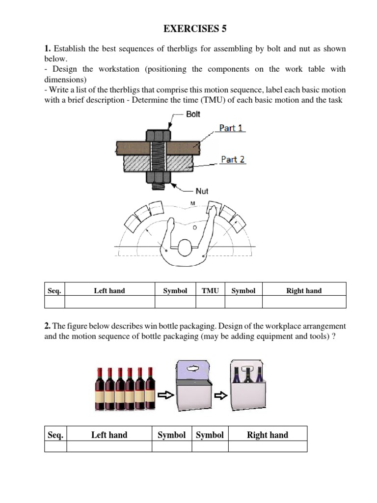 Establish The Best Sequences of Therbligs For Assembling by Bolt and Nut As Shown | PDF ...