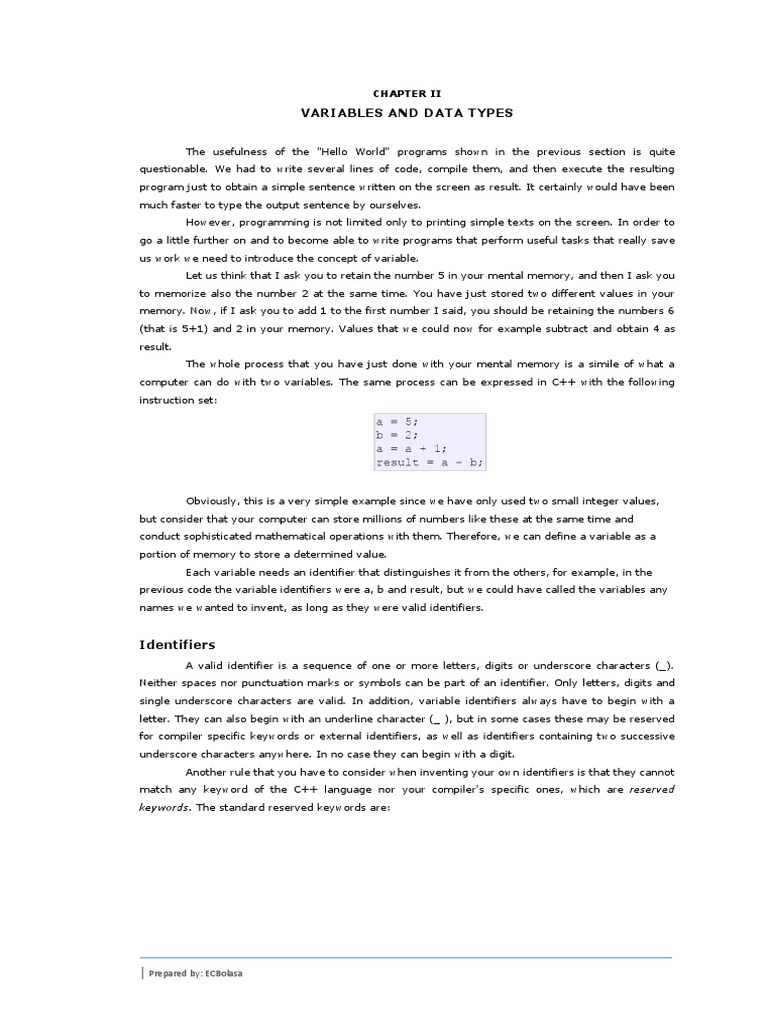 Chapter 3 Variables And Data Types Pdf Integer Computer Science Variable Computer 