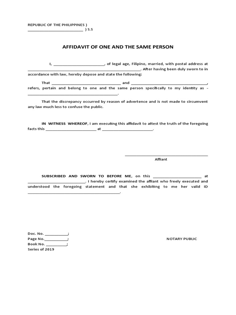 Aff. One & The Same Person Template | PDF