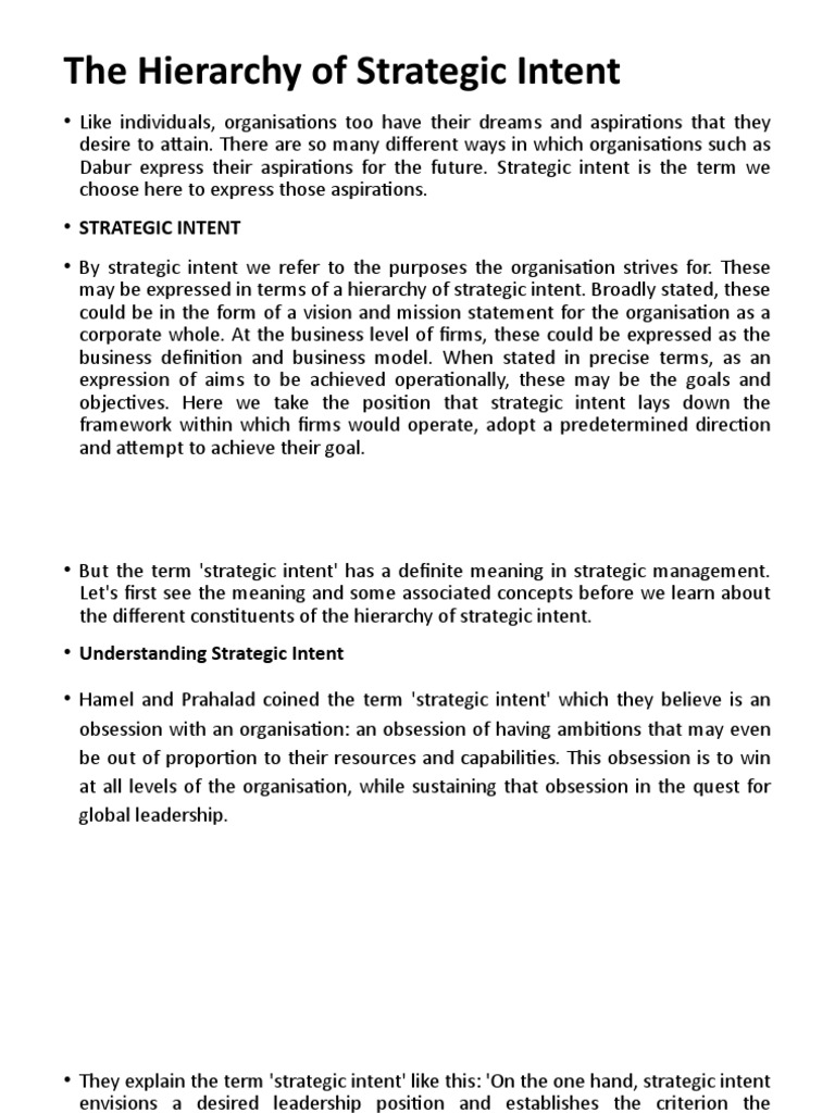 The Hierarchy of Strategic Intent | PDF | Goal | Sustainability