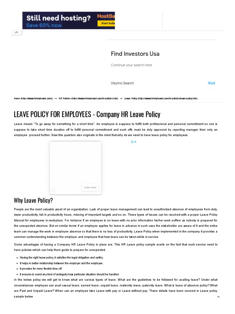 Leave Policy, Company HR Leave of Absence Policy For Employees, Find ...