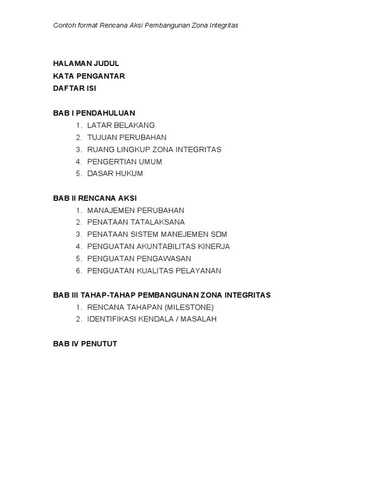 Contoh Rencana Aksi ZI | PDF