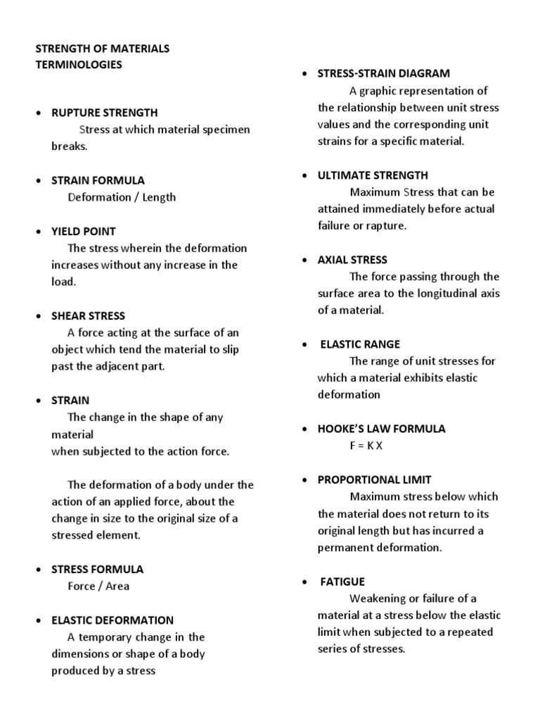 Strength of Materials Terminology Guide | PDF | Deformation ...