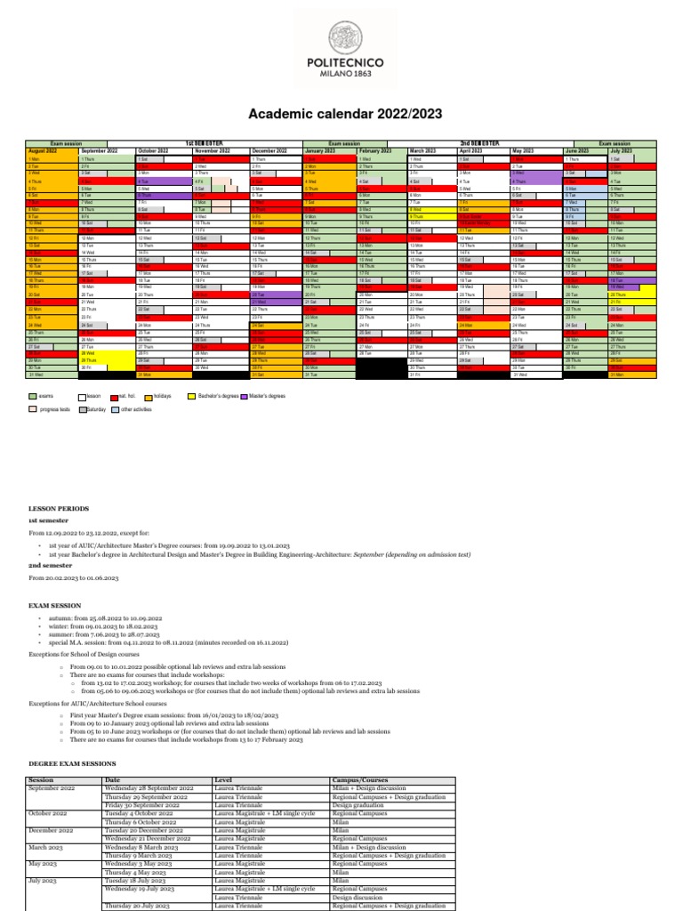 Academic Calendar 2022/2023: 1St Semester 2Nd Semester | PDF | Academic ...