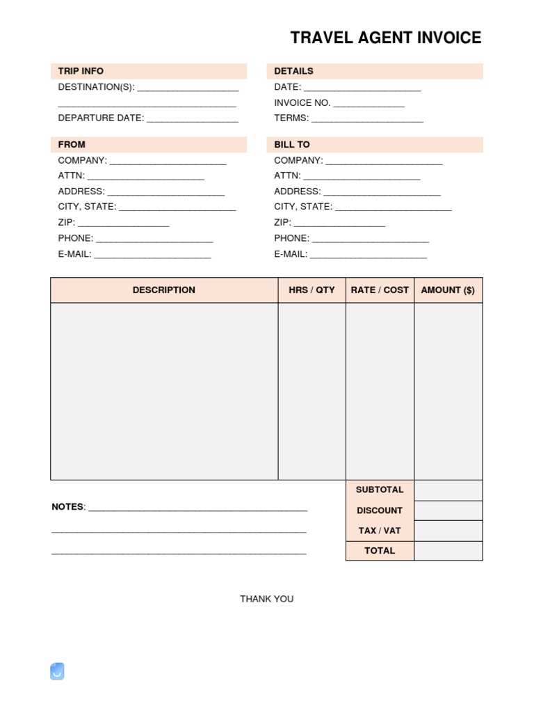 Travel Agent Invoice: Trip Info Details | PDF
