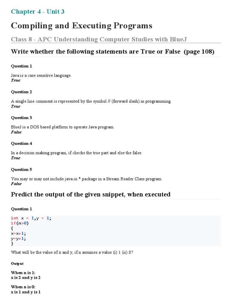 Chapter 4 Unit 3 Compiling and Executing Programs Web | PDF | Class ...