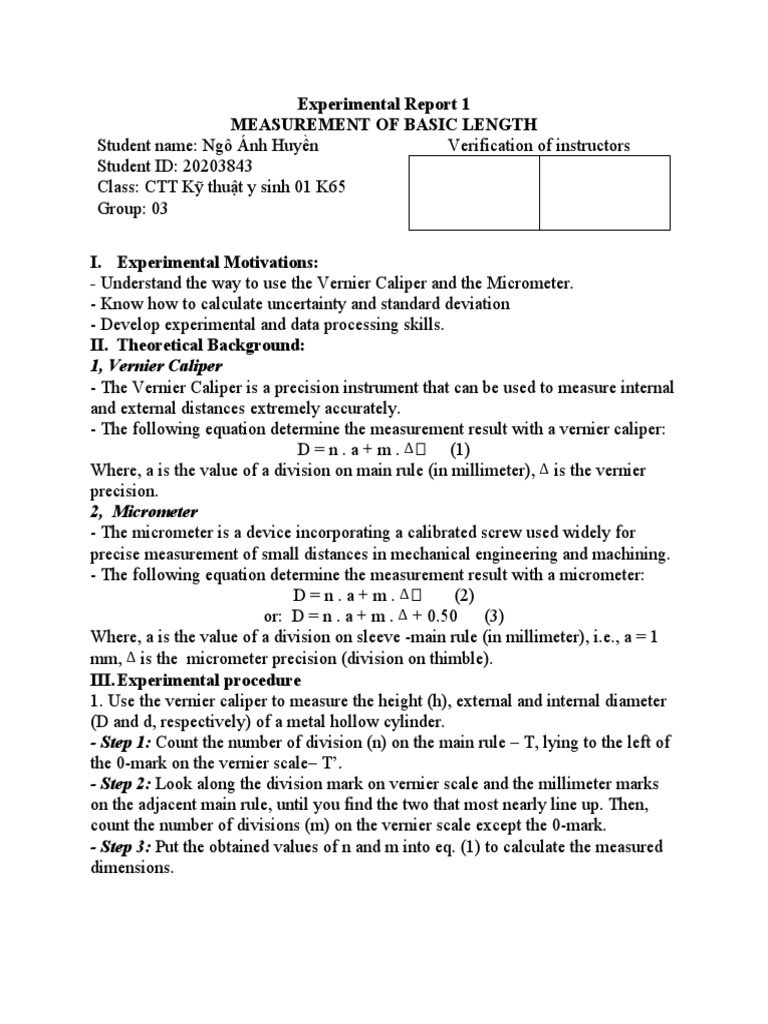 Experimental Report 1 Measurement of Basic Length | PDF | Metrology