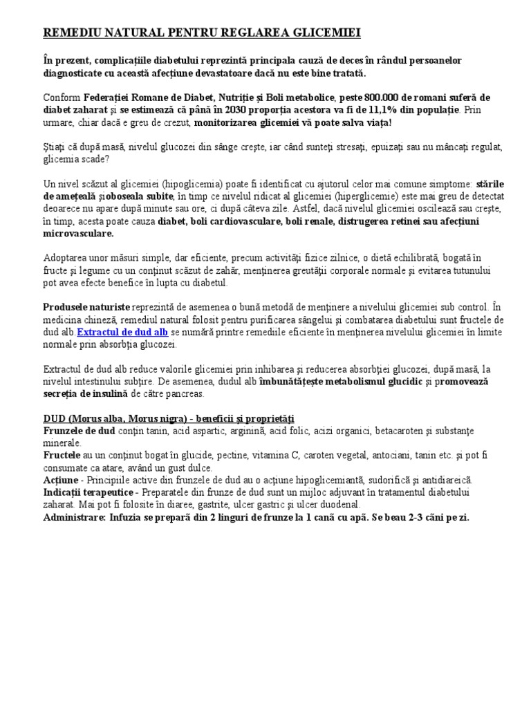 Extractul de Dud Alb - Remediu Natural Pentru Reglarea Glicemiei | PDF