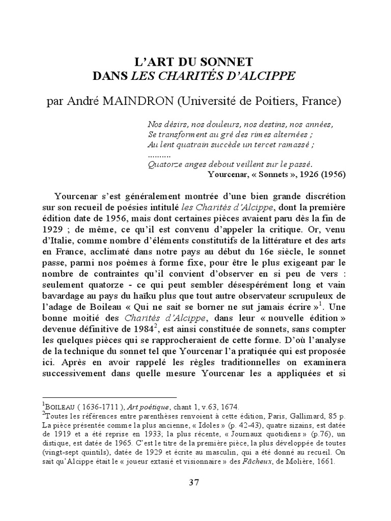 L'art Du Sonnet Dans Les Charités D'alcippe | PDF | Sonnets | Rime dans ...