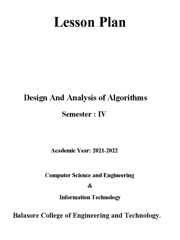 Final Lesson Plan DAA | PDF | Computational Complexity Theory | Time Complexity