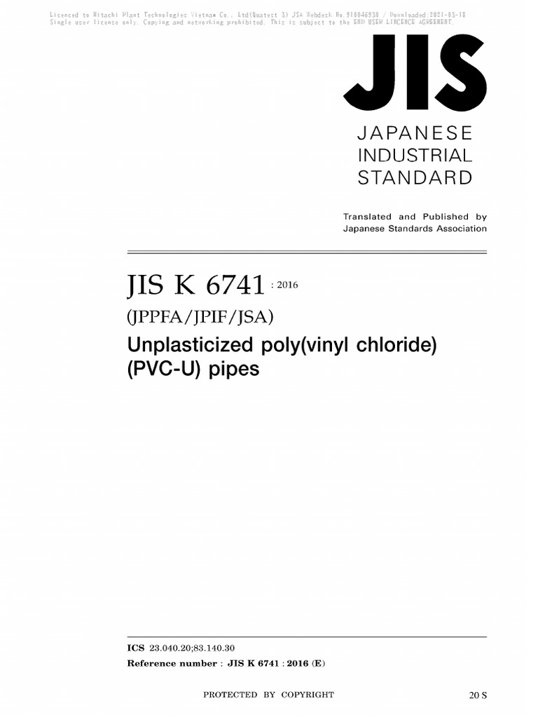 JIS K6741-2016 - e - Ed10 - I4-Hitachi - EN | PDF | License | Private Law