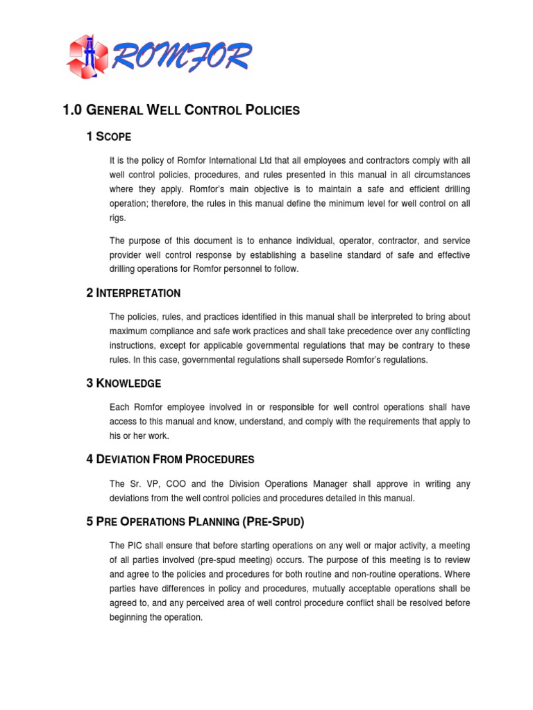 Well Control Policy | PDF | Casing (Borehole) | Chemical Engineering