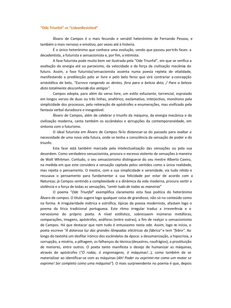 Ode Triunfal | PDF | Poesia | Ciência cognitiva