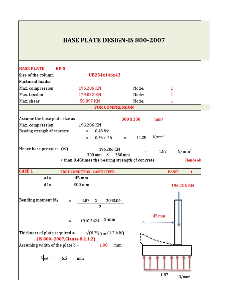 Base Plate Design Analysis for Column BP-5 | PDF | Column | Bending