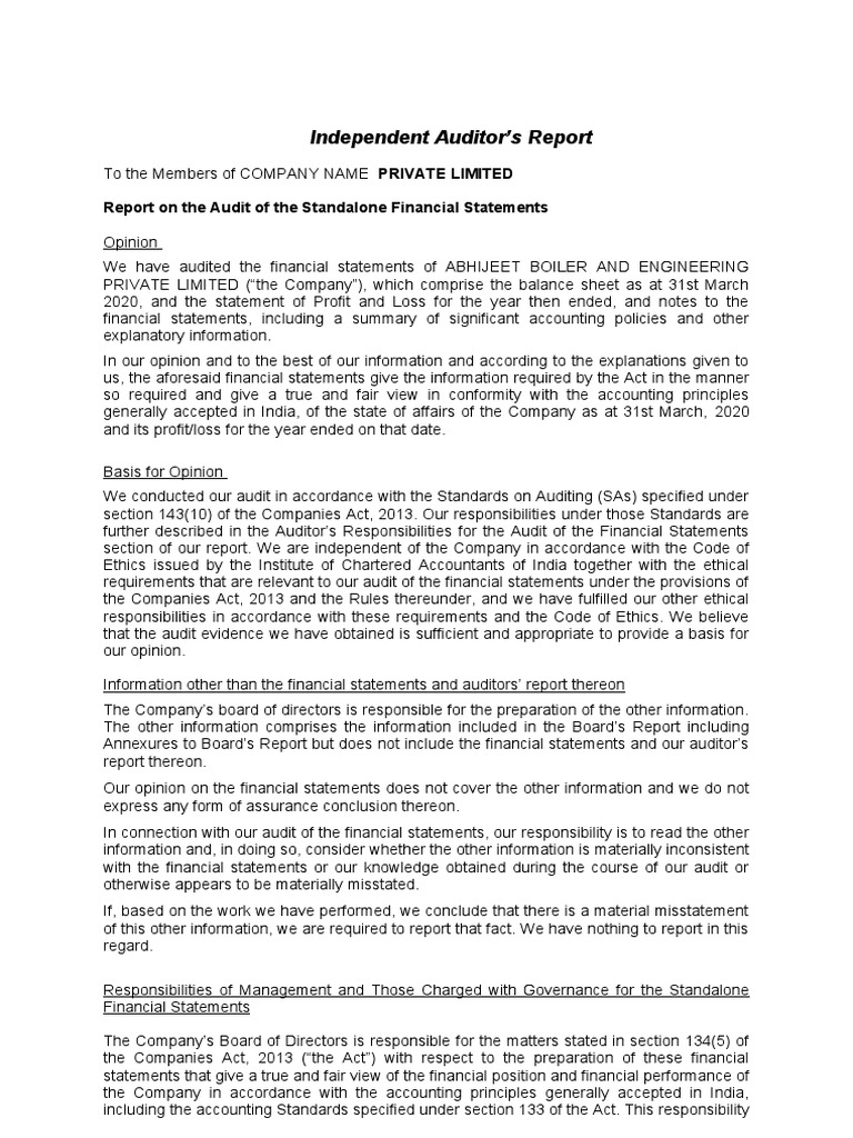 Independent Auditor's Report 2020 | PDF | Going Concern | Audit
