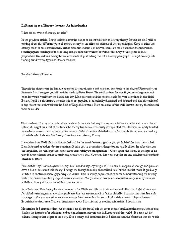 Overview of Literary Theories | PDF | Literary Theory | Narrative