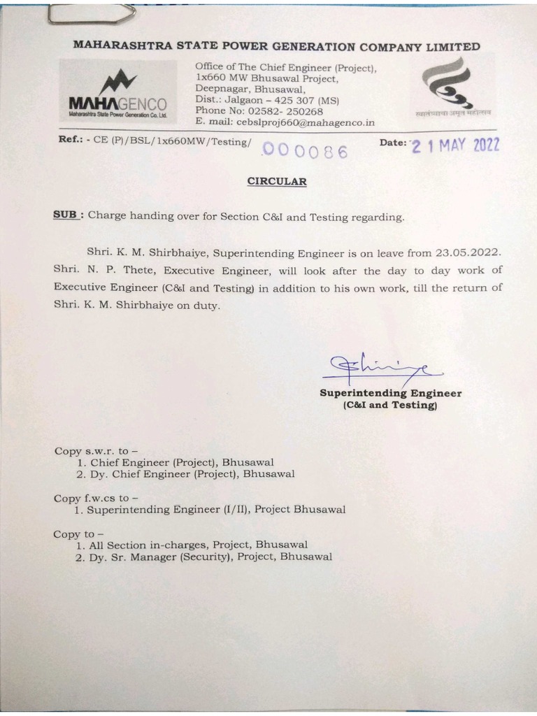 Charge Hand Over | PDF