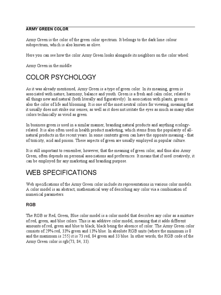 Army Green Color | PDF | Magenta | Cyan