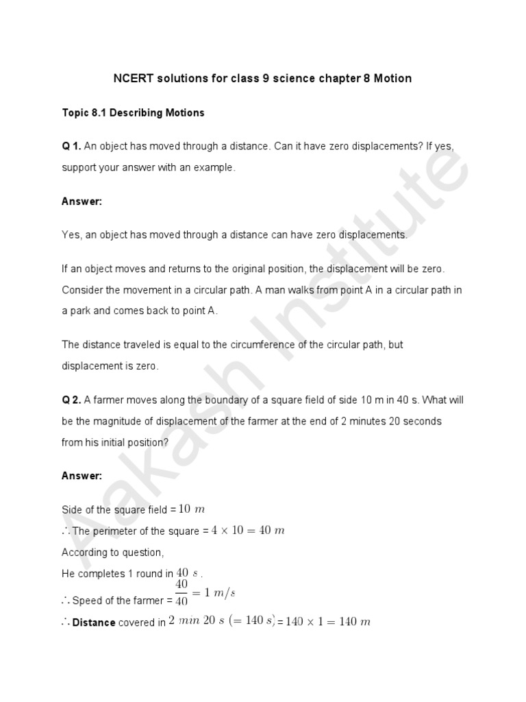 Ncert Solutions Class 9 Science Chapter 8 Motion - 0 | PDF | Speed ...