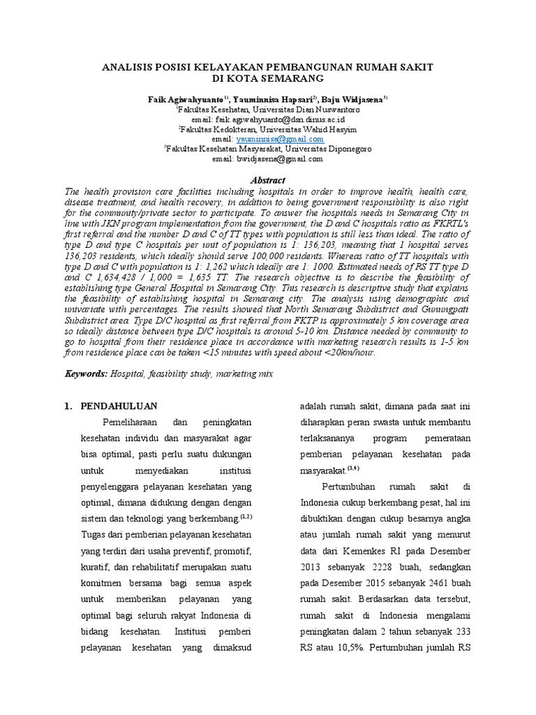 Faik Agiwahyuanto - Analisis Posisi Kelayakan Pembangunan Rumah Sakit | PDF | Health Sciences