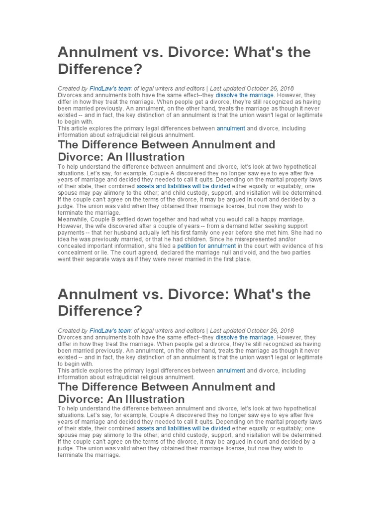 Annulment Vs | PDF | Annulment | Divorce