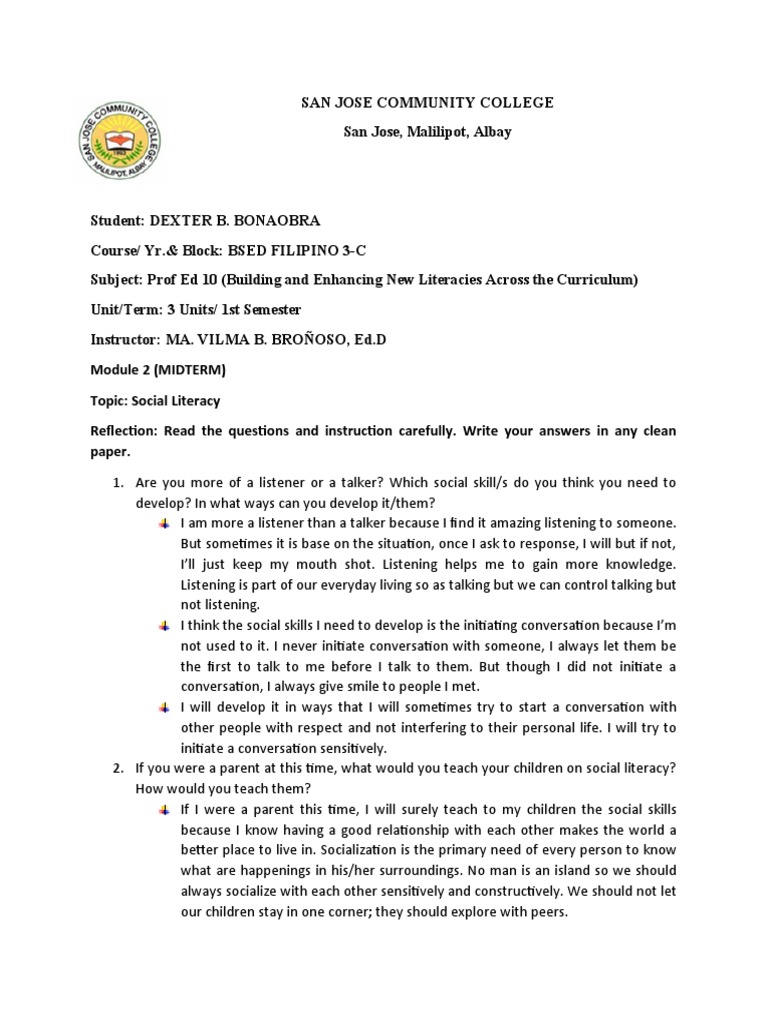 Module 2 Answers | Download Free PDF | Socialization | Literacy