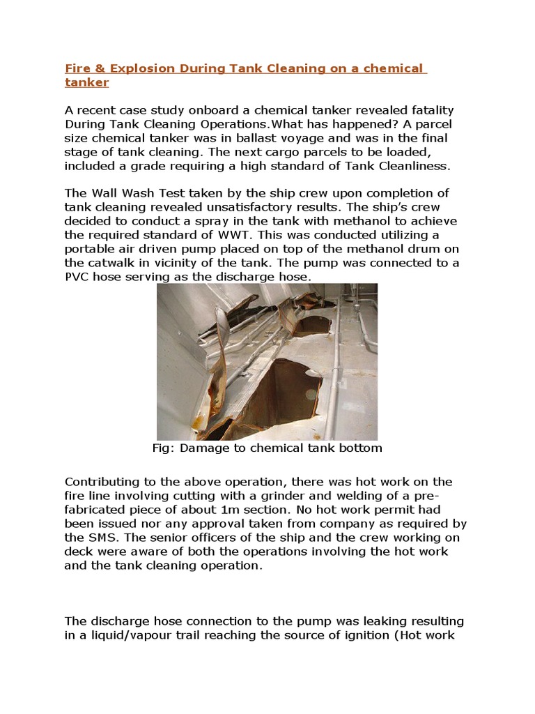 Fire & Explosion During Tank Cleaning On A Chemical Tanker | PDF | Oil ...