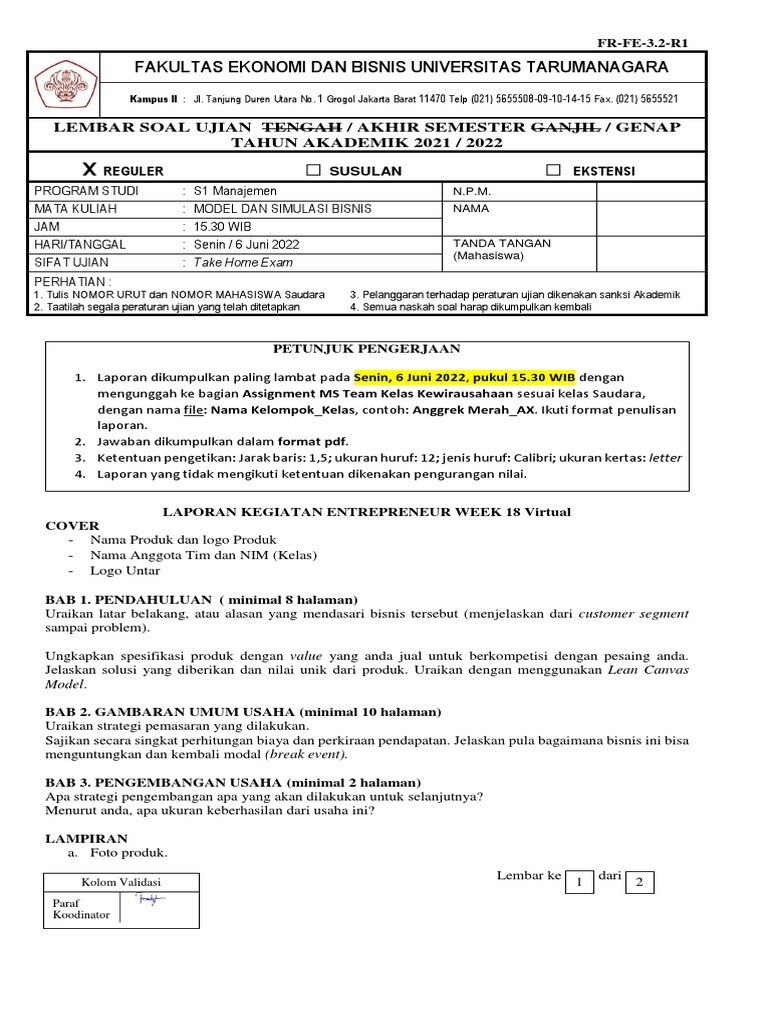 Soal Uas Model Dan Simulasi Bisnis Genap 2021 2022 Pdf